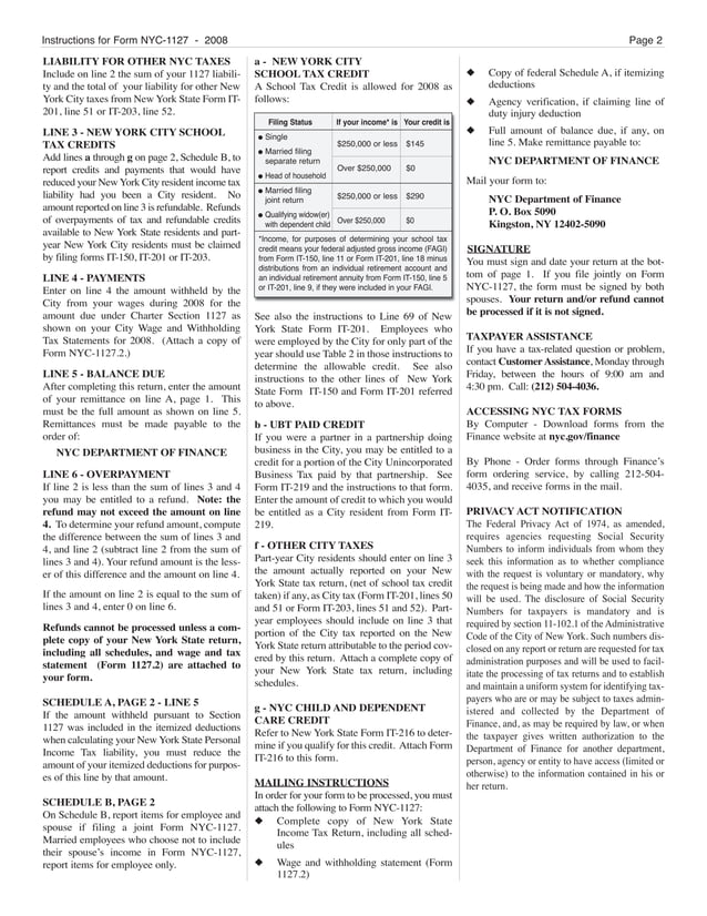 NYC-1127 Form for Nonresident Employees of the City of New York Hired ...