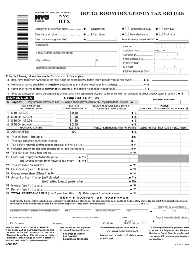 NYC-HTX Hotel Room Occupancy Tax Return | PDF