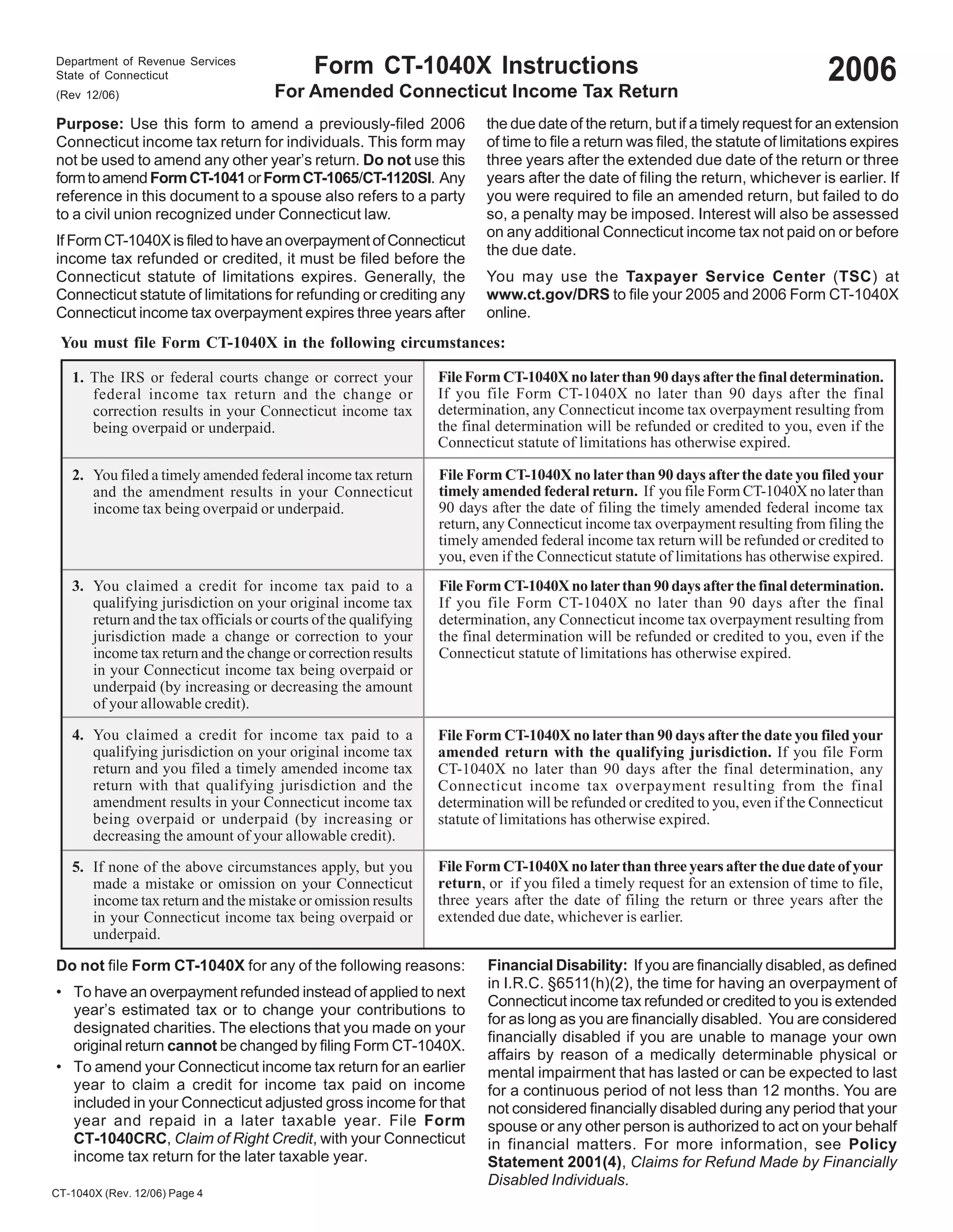 2006 Form CT-1040X | PDF