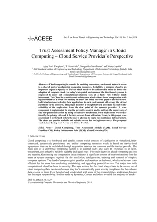 Trust Assessment Policy Manager in Cloud Computing – Cloud Service Provider’s Perspective | PDF