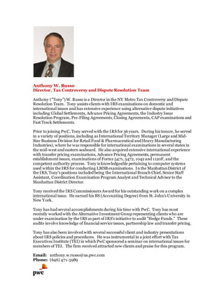 bio Tony Russo_TCDR | DOCX | Government Support and Welfare | Financial ...