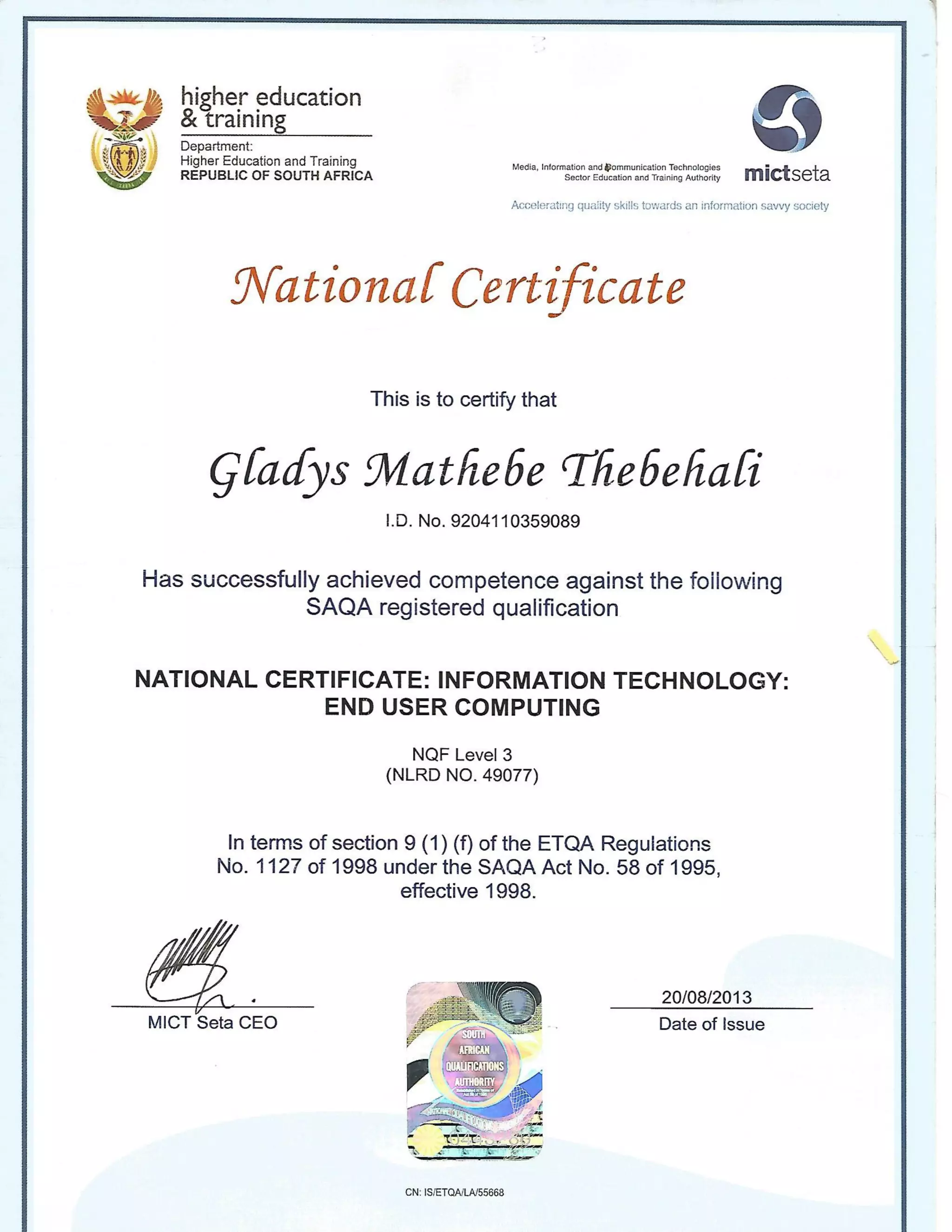 Mathebe Enduser Cert | PDF