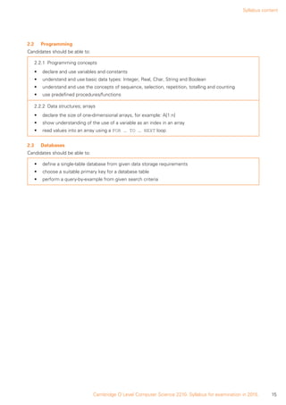 O'levels Computer Science 2210 Syllaybus 2015 | PDF