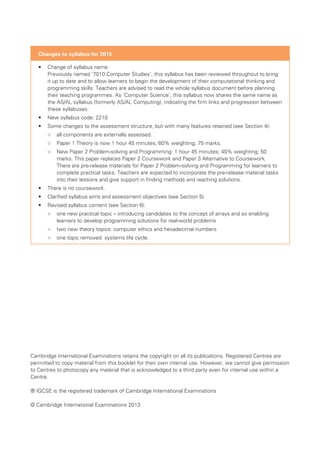 O'levels Computer Science 2210 Syllaybus 2015 | PDF