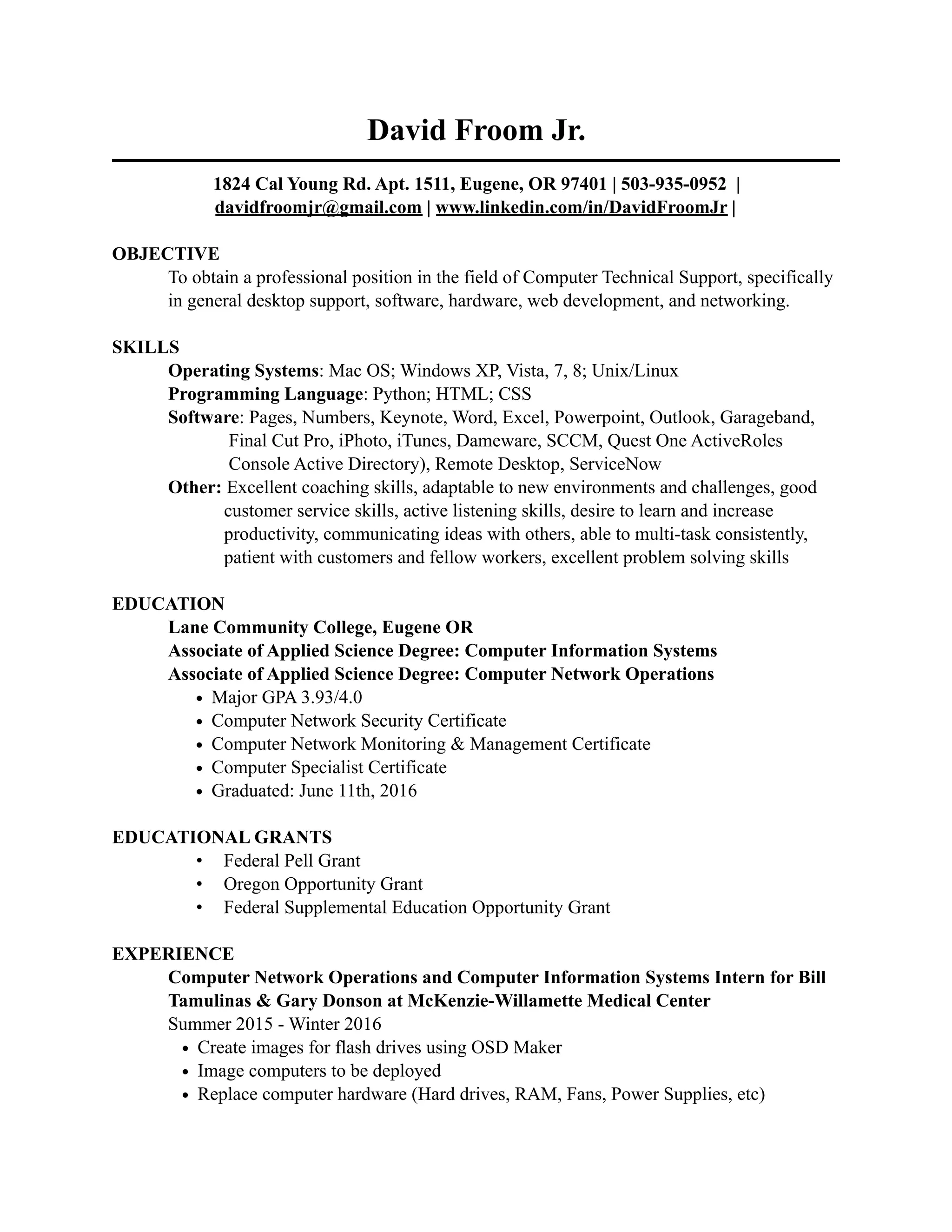 David Froom Resume | PDF