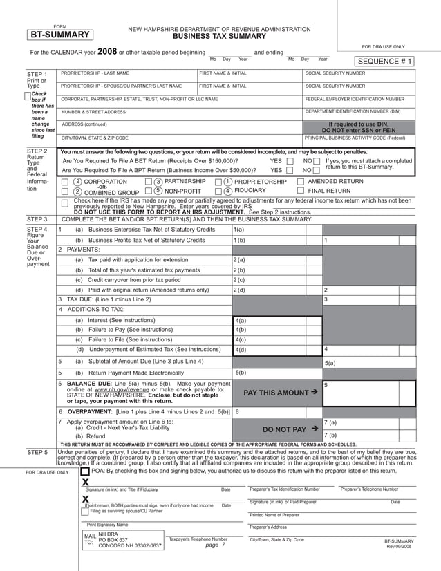 Business Tax Summary Form | PDF