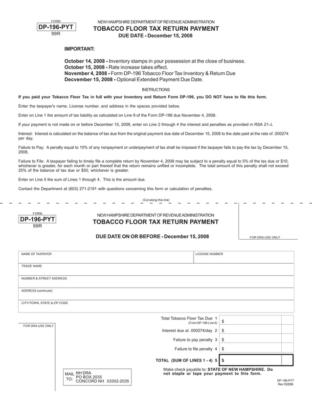 Tobacco Floor Tax Inventory and Return Forms and Instructions | PDF
