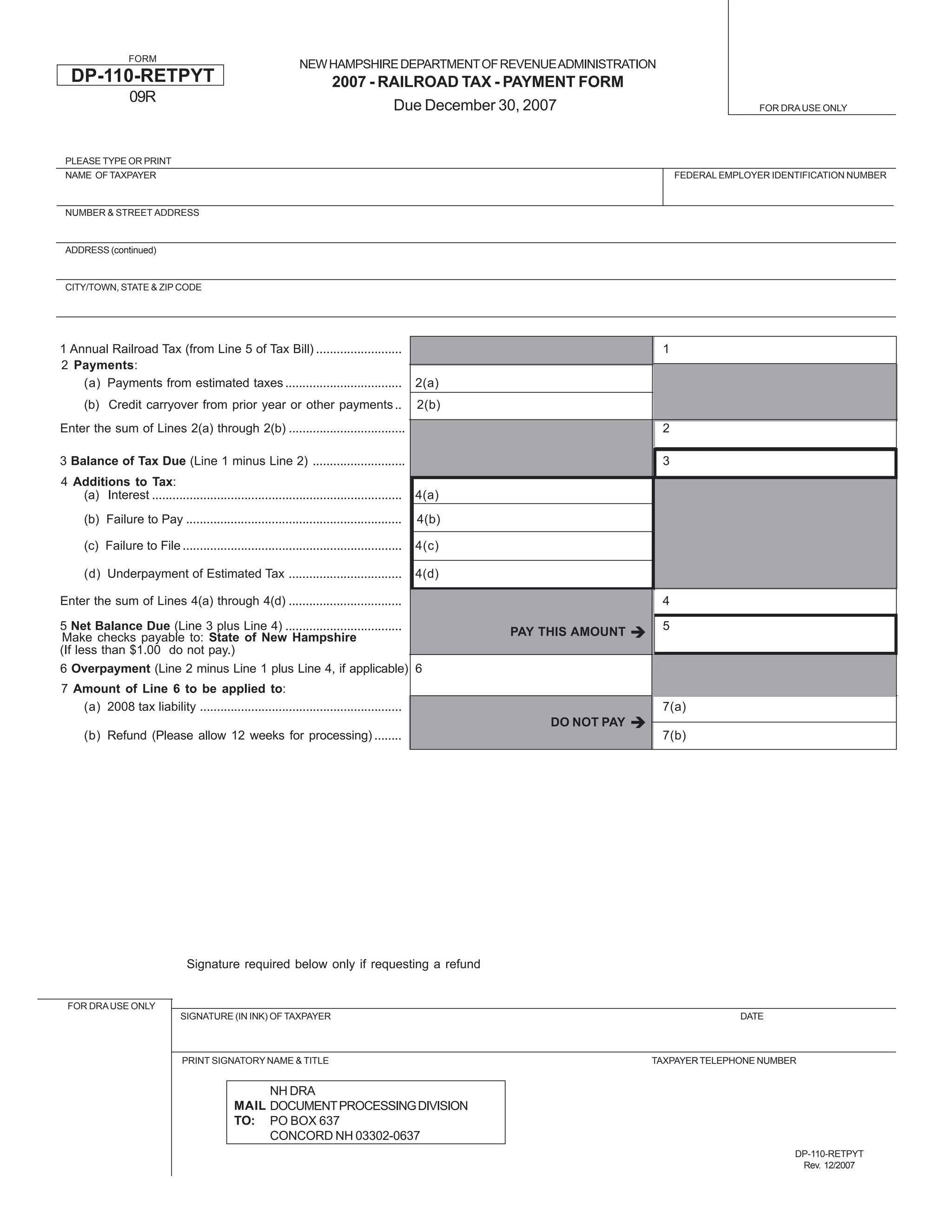 Railroad Tax Return Booklet, Includes DP-255-ES Quarterly Payment Forms ...
