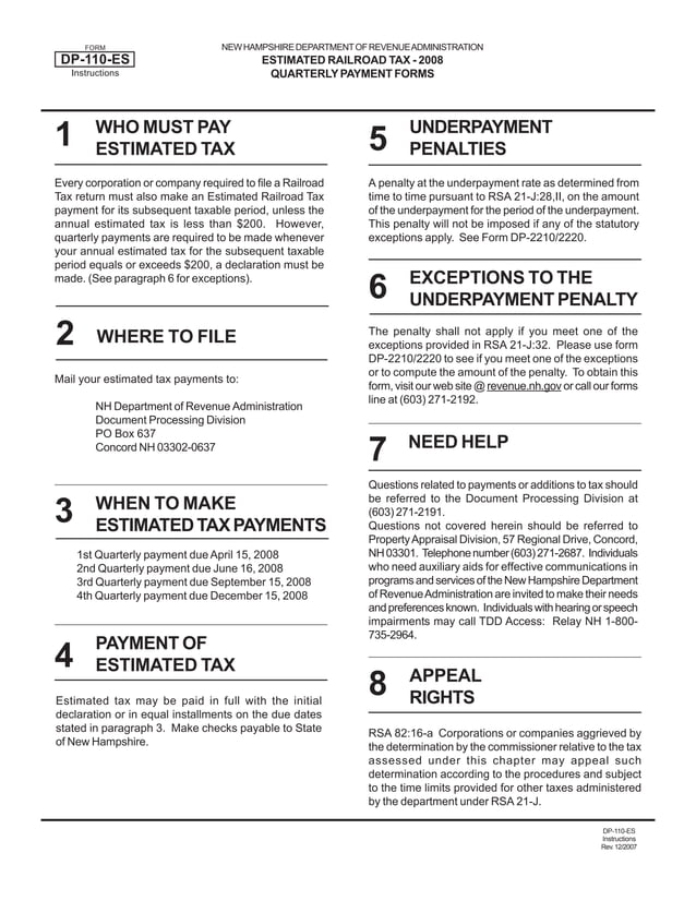 Railroad Tax Return Booklet, Includes DP-255-ES Quarterly Payment Forms ...