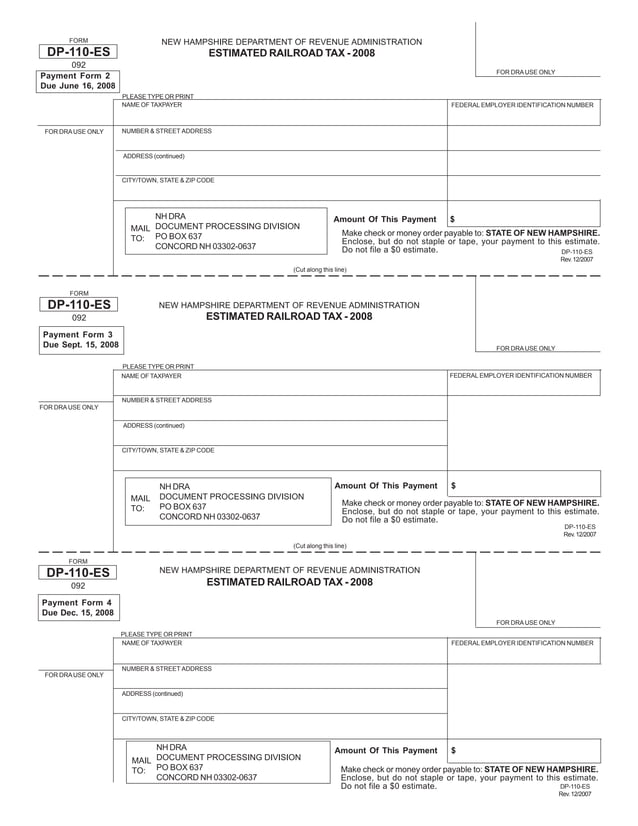 Railroad Tax Return Booklet, Includes DP-255-ES Quarterly Payment Forms ...