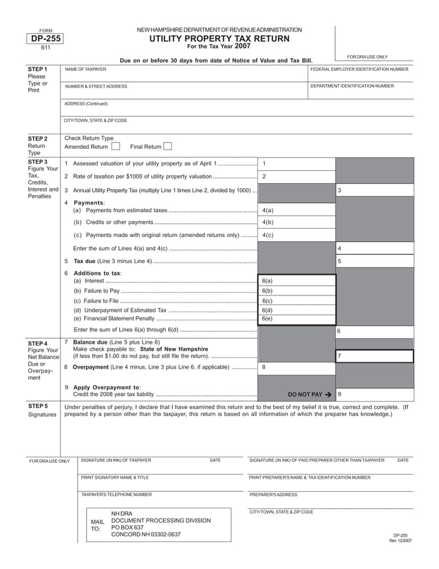 Utility Property Tax Return, Includes DP-255-ES Quarterly Payment Forms ...