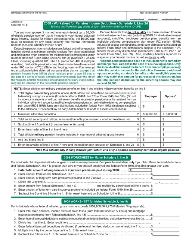 Schedule 1,2 income modifications & itemized deductions/pension income ...