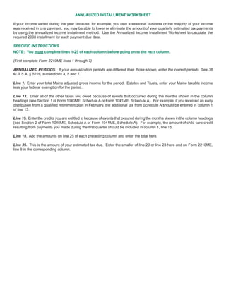 Annualized Income Installment Worksheet for Form 2210ME | PDF