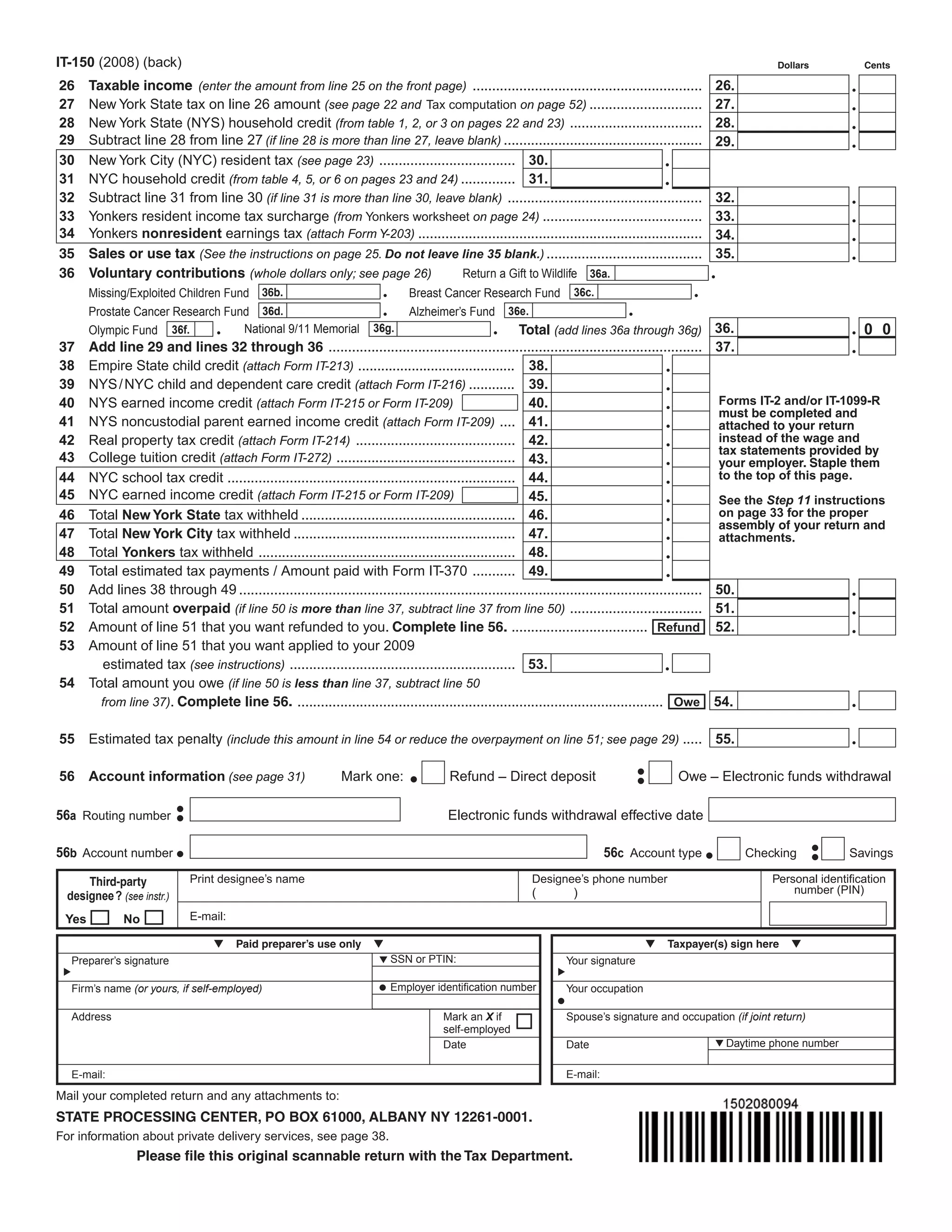 IT-150 Resident Income Tax Return (short form) and instructions | PDF ...