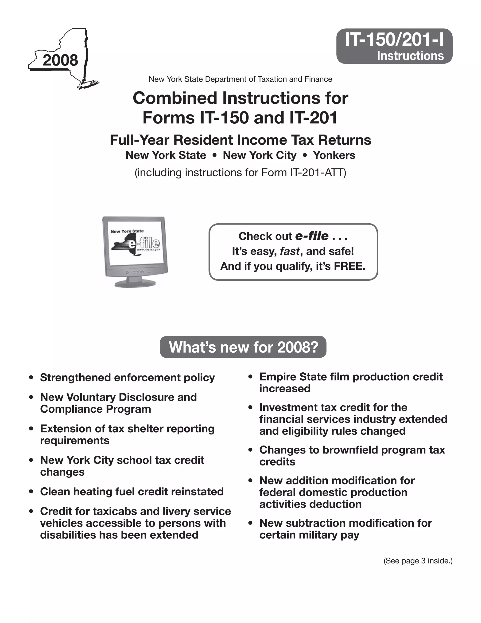 IT-201 Resident Income Tax Return (long form) and instructions ...