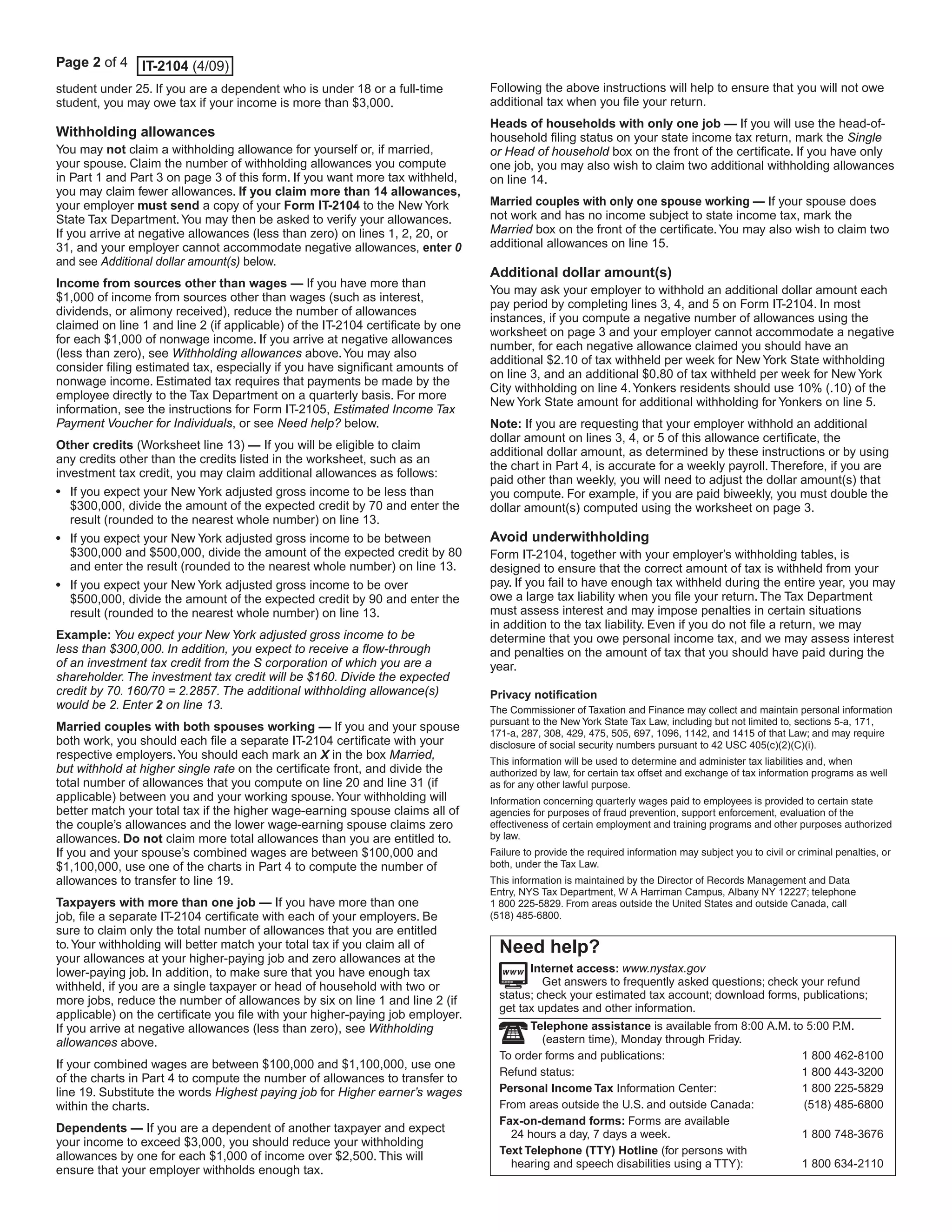 it2104_409_fill_in holding Allowance Certificate | PDF