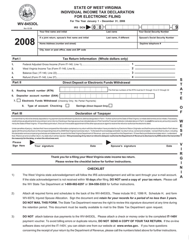 wv8453ol wv.us taxrev forms 2008/ | PDF