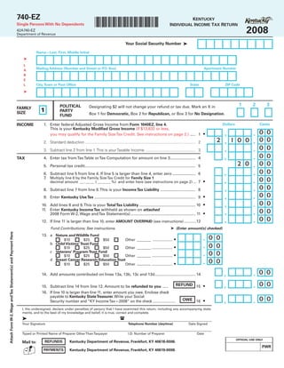 740-EZ - 2008 Kentucky Individual Income Tax Return - Form 42A740-EZ | PDF