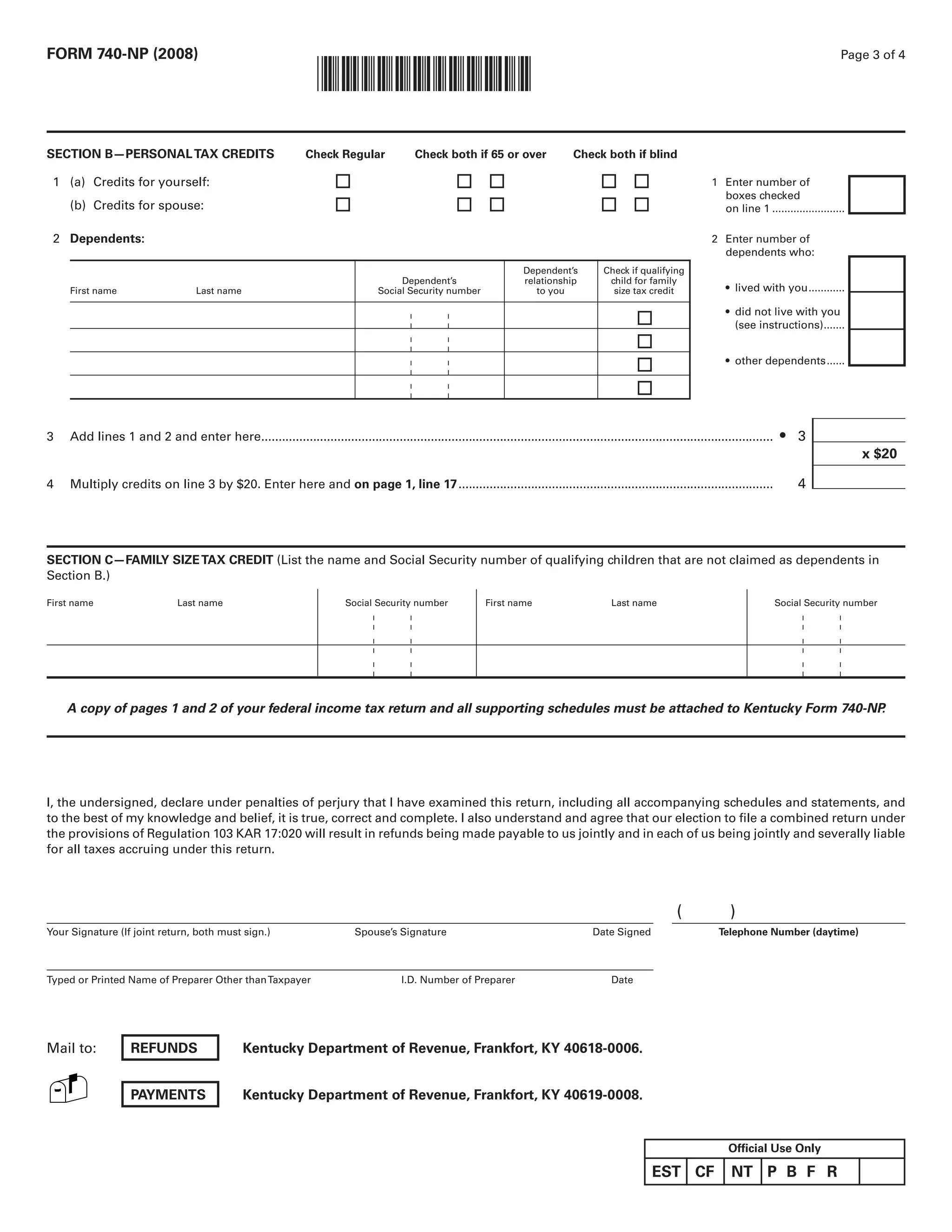 740-NP - 2008 Kentucky Individual Income Tax Return Nonresident or Part ...
