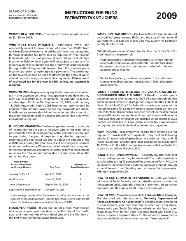 740-ES Instructions for Filing Estimated Tax Vouchers - Form 42A740-S4 ...