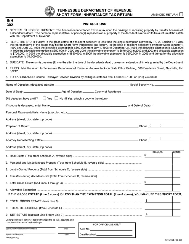 State Inheritance Tax Return (Short Form) | PDF | Personal Taxes ...