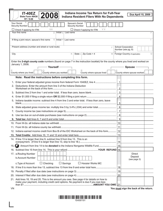 2008 IT-40EZ Income Tax Form | PDF