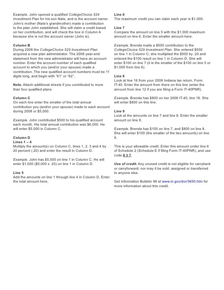 Indiana's CollegeChoice 529 Education Savings Plan Credit