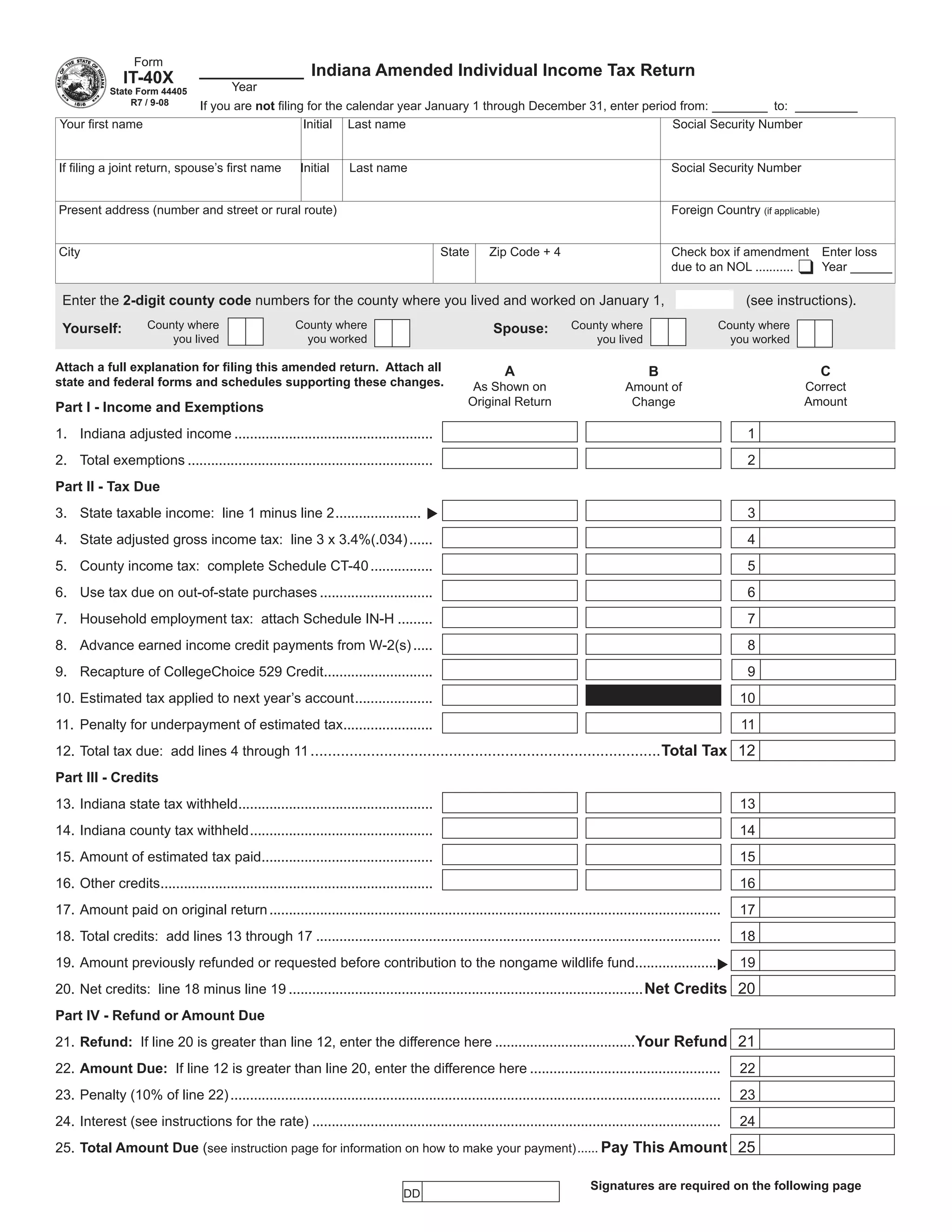 Amended Individual Income Tax Return | PDF