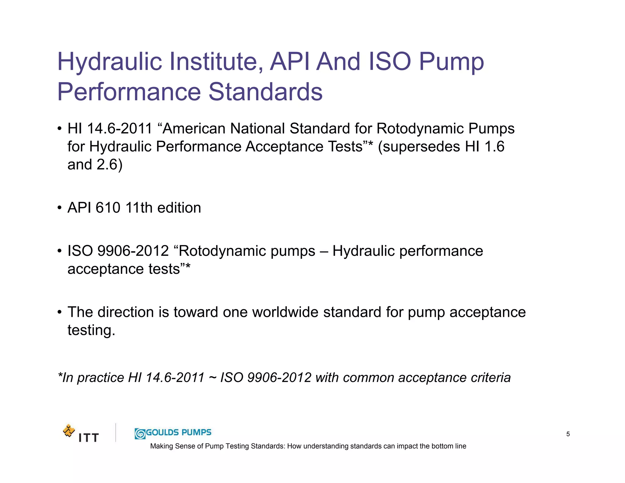 Centrifugal Pump Testing Standards - Presentation by ITT | PDF