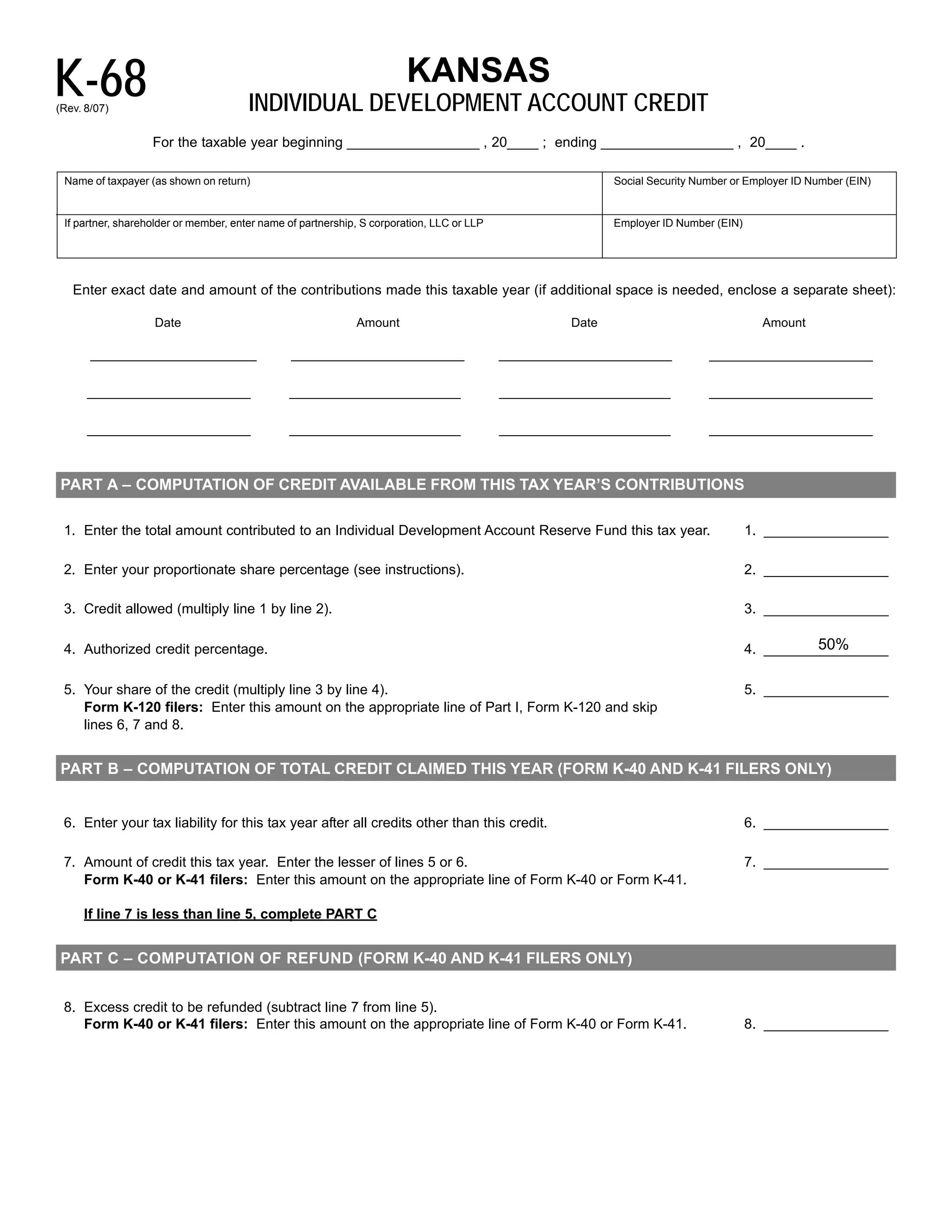 Individual Development Account Credit (K-68) | PDF