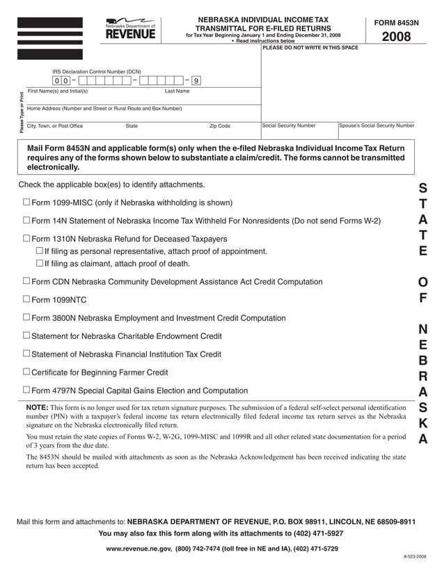 revenue.ne.gov tax current f_8453n | PDF
