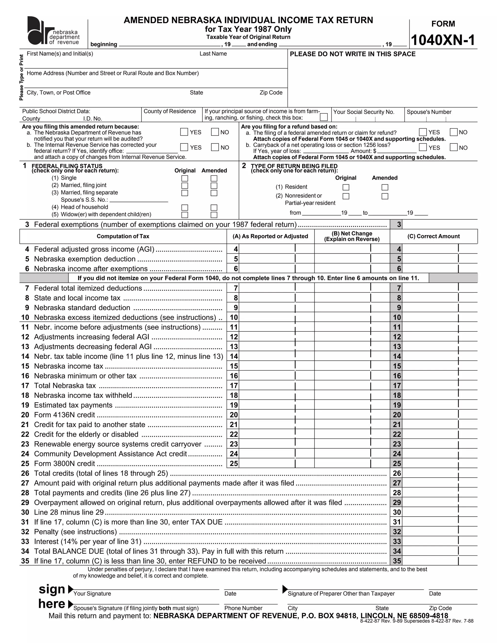 revenue.ne.gov tax current 1040xn-1 | PDF