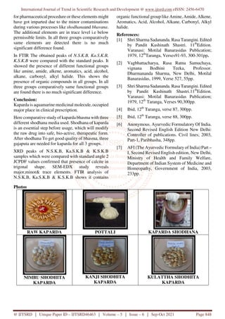 Comparative Pharmaceutico Analytical Standardisation of Kaparda Bhasma ...