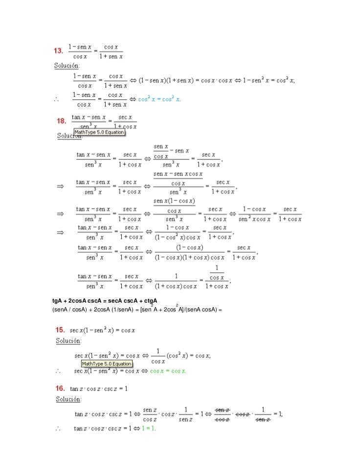 129 ejercicios resueltos sobre identidades trigonometrica