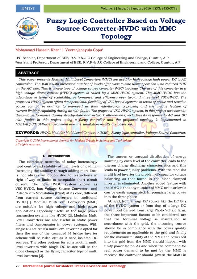 Fuzzy Logic Controller Based on Voltage Source Converter-HVDC with MMC Topology | PDF | Radio ...