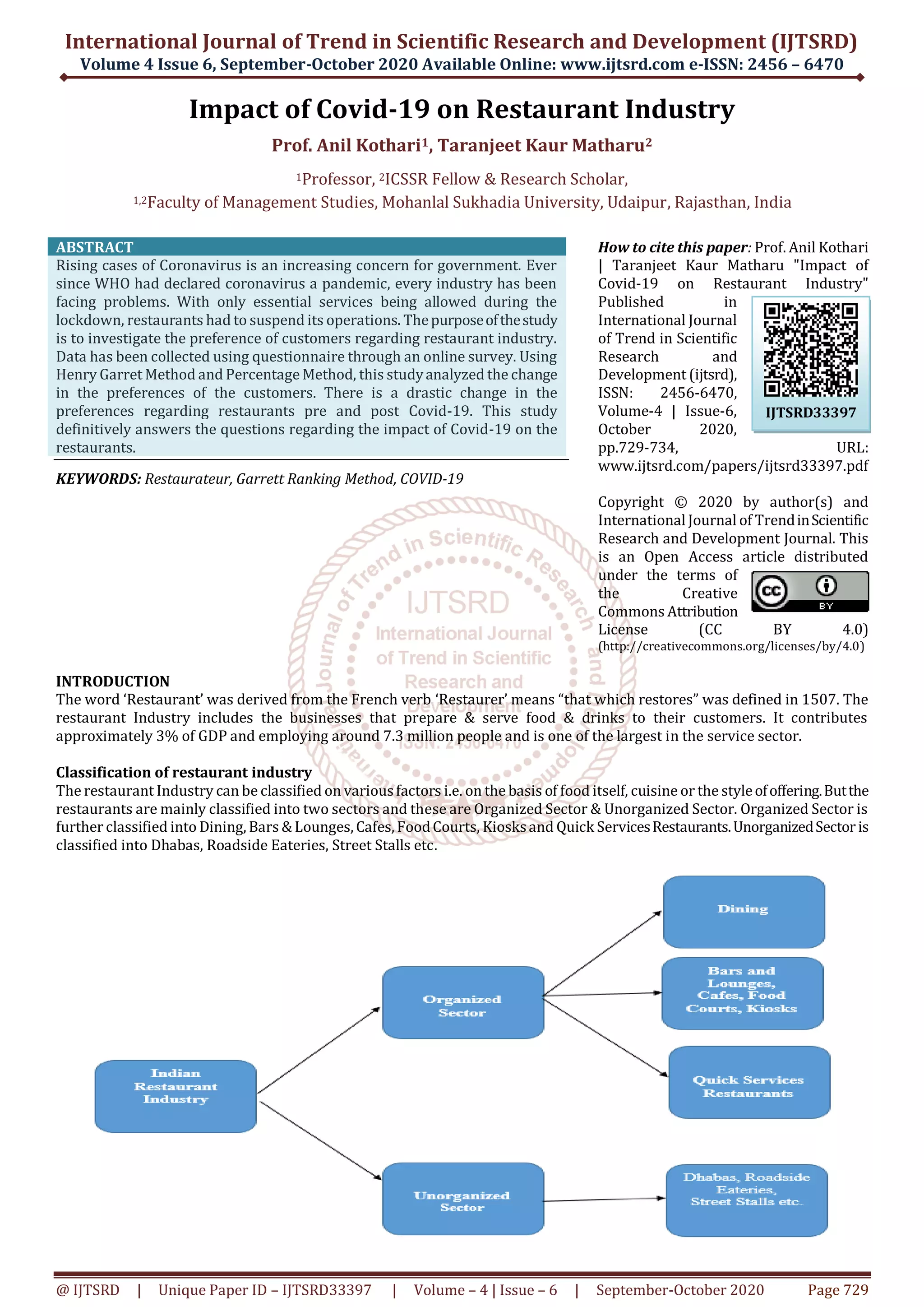 Impact of Covid 19 on Restaurant Industry | PDF