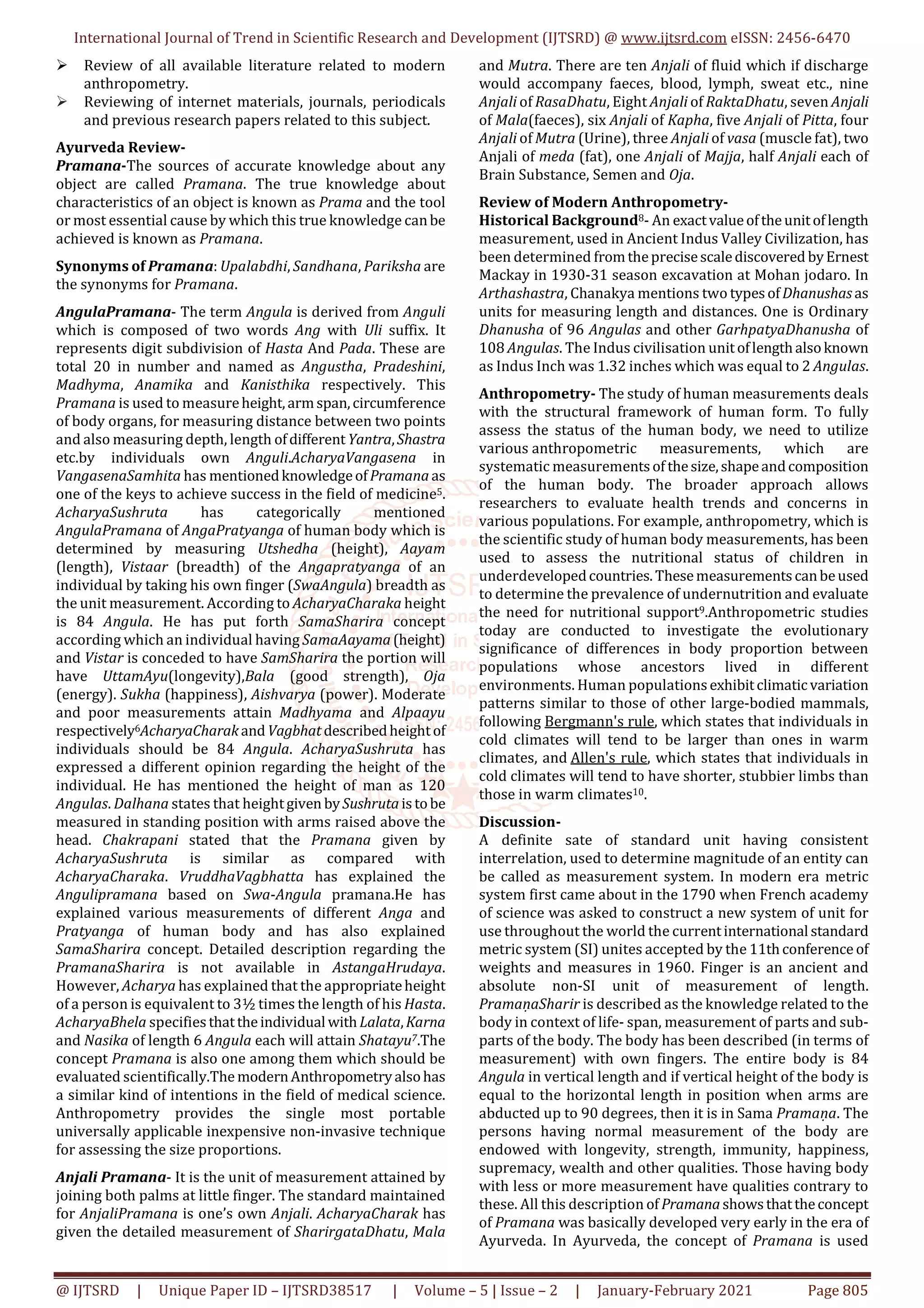Importance of Pramanasharir – An Ancient Anthropometric Tool and its ...