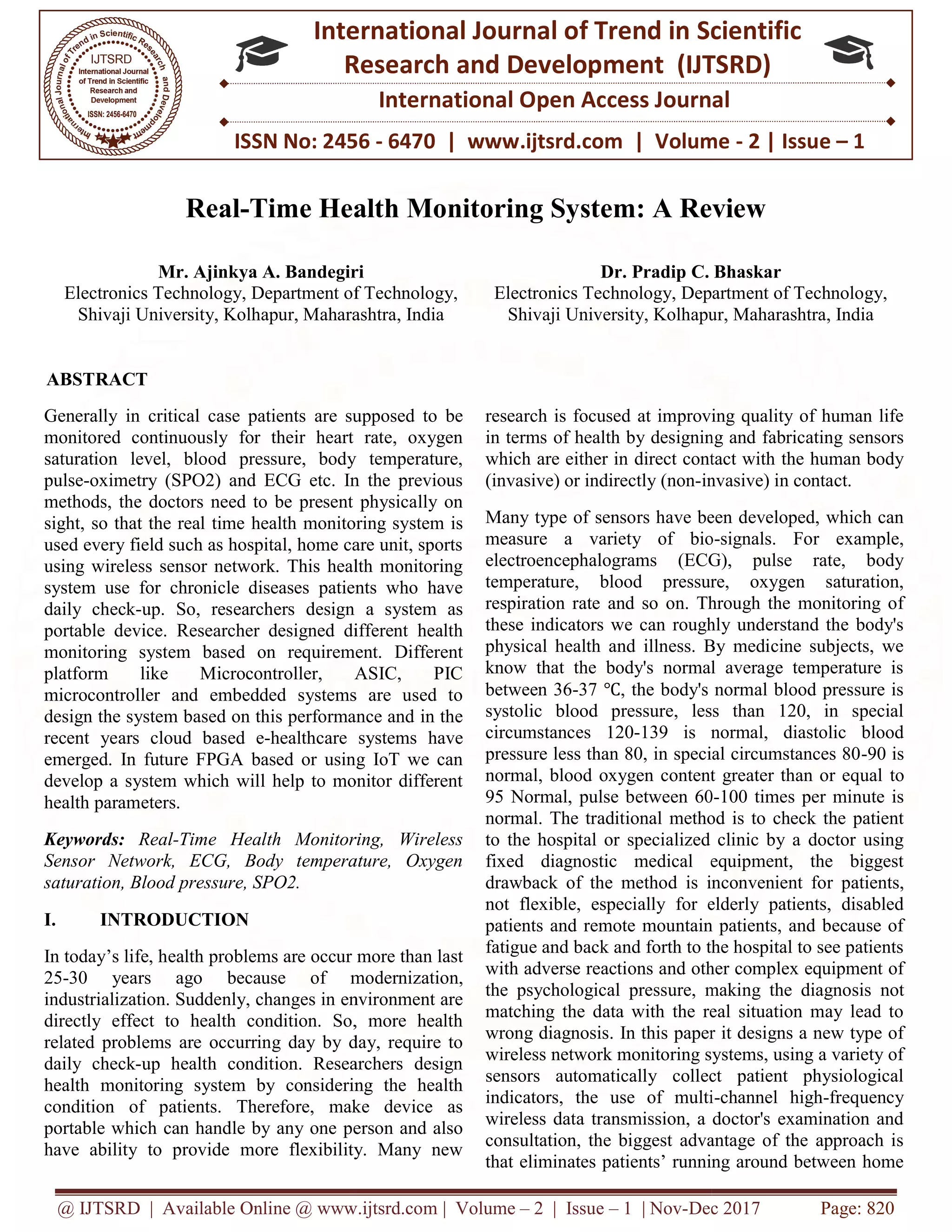 Real Time Health Monitoring System: A Review | PDF