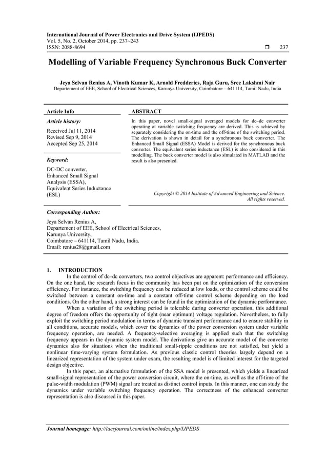 Modelling of Variable Frequency Synchronous Buck Converter | PDF