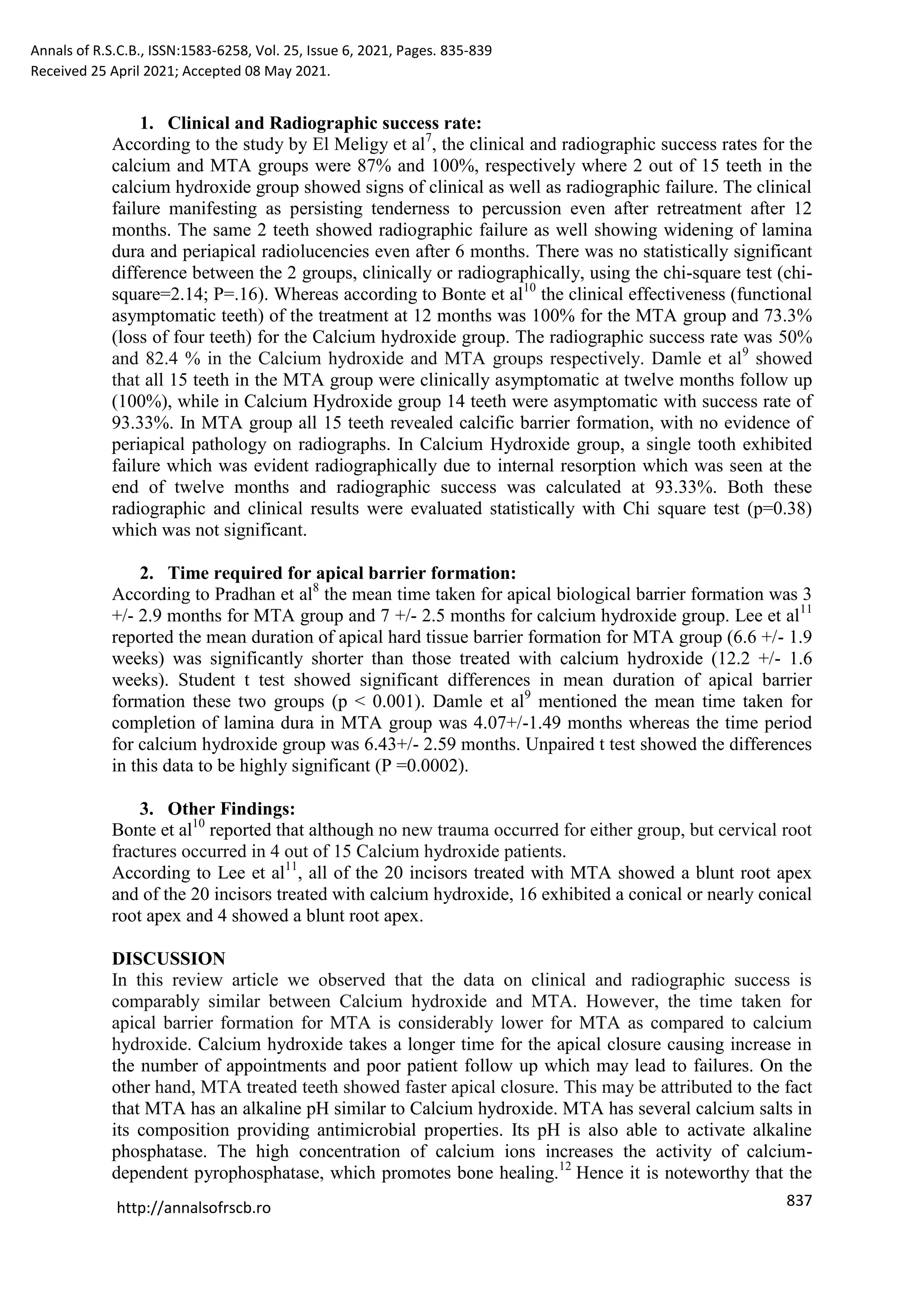 Success rate of Calcium Hydroxide vs Mineral Trioxide Aggregate as ...
