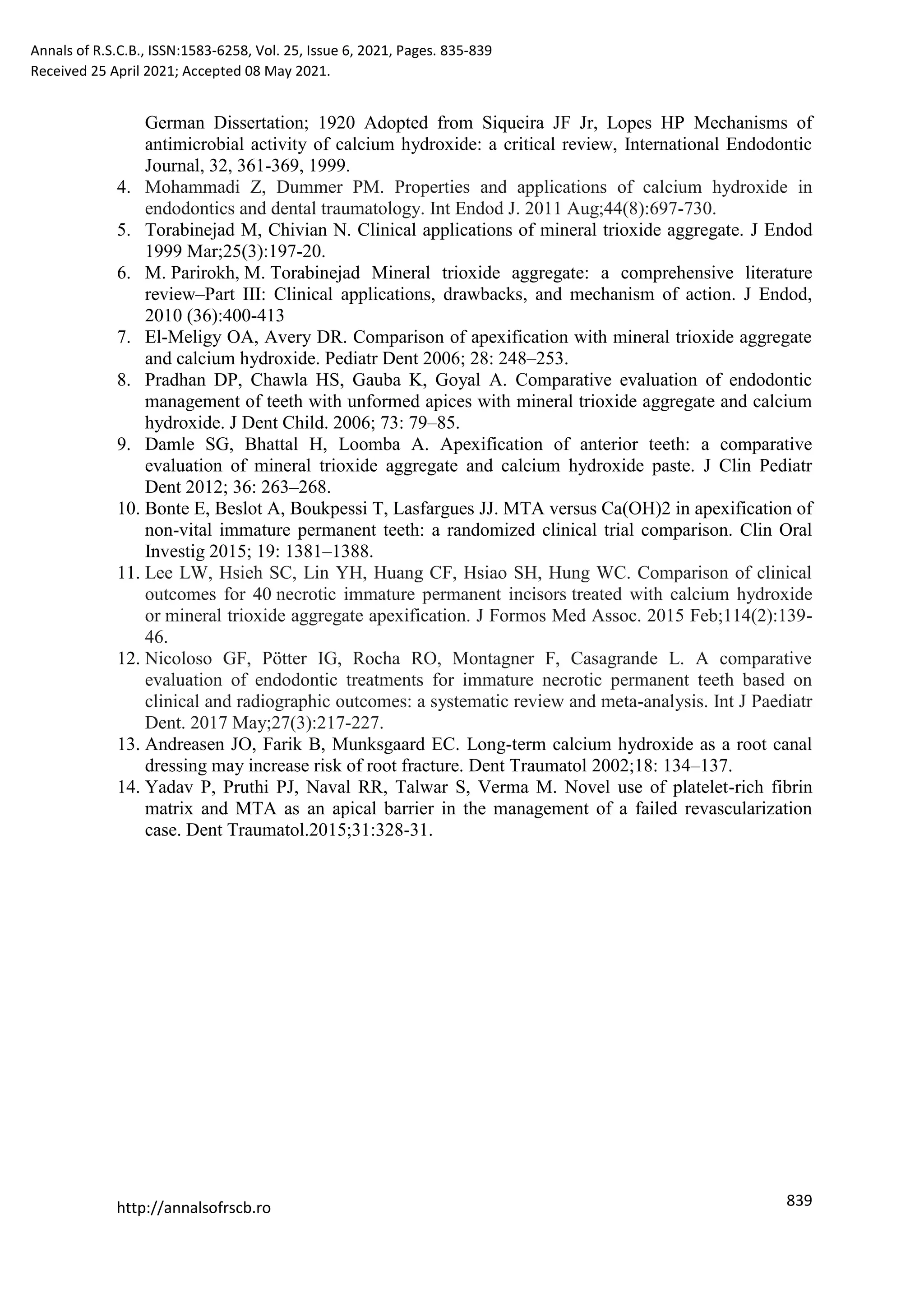 Success rate of Calcium Hydroxide vs Mineral Trioxide Aggregate as ...