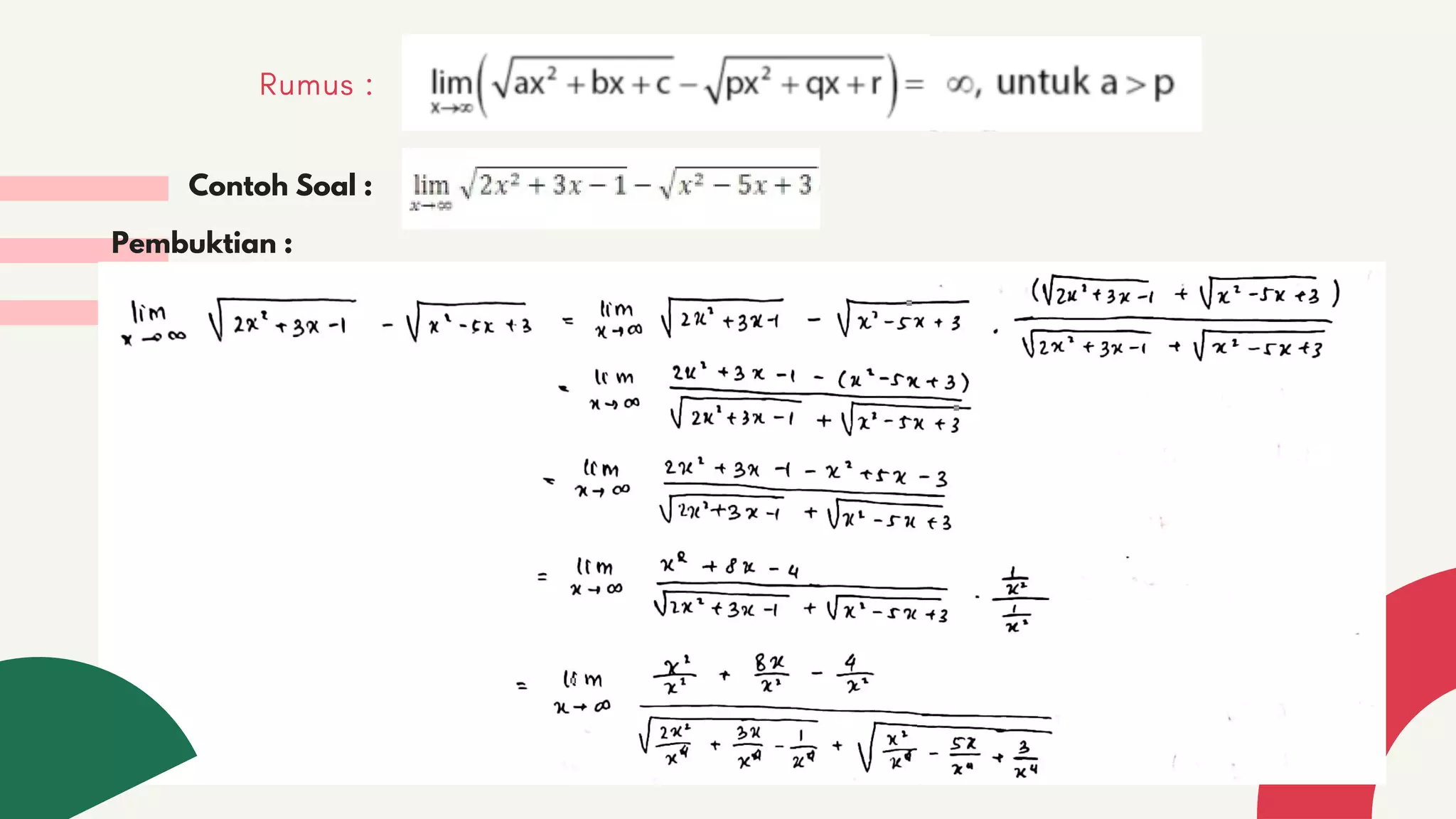 12 A1 kelompok 4 : Limit Tak Hingga Bentuk Akar | PDF