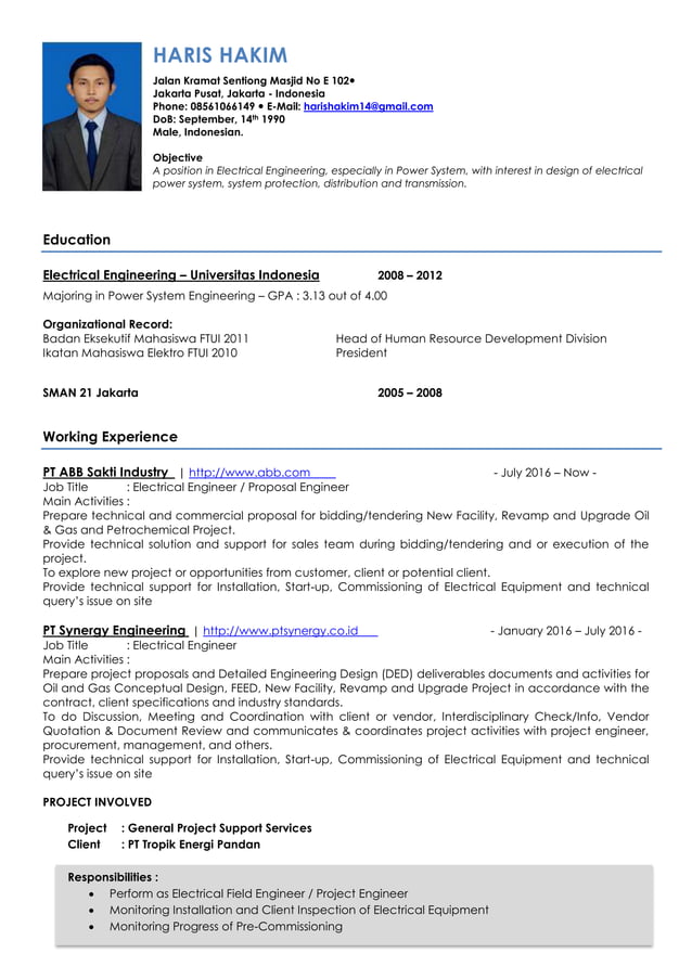CV Haris Hakim - Electrical Engineer-1 | PDF