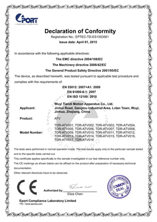 CE Certificate for ATV | PDF