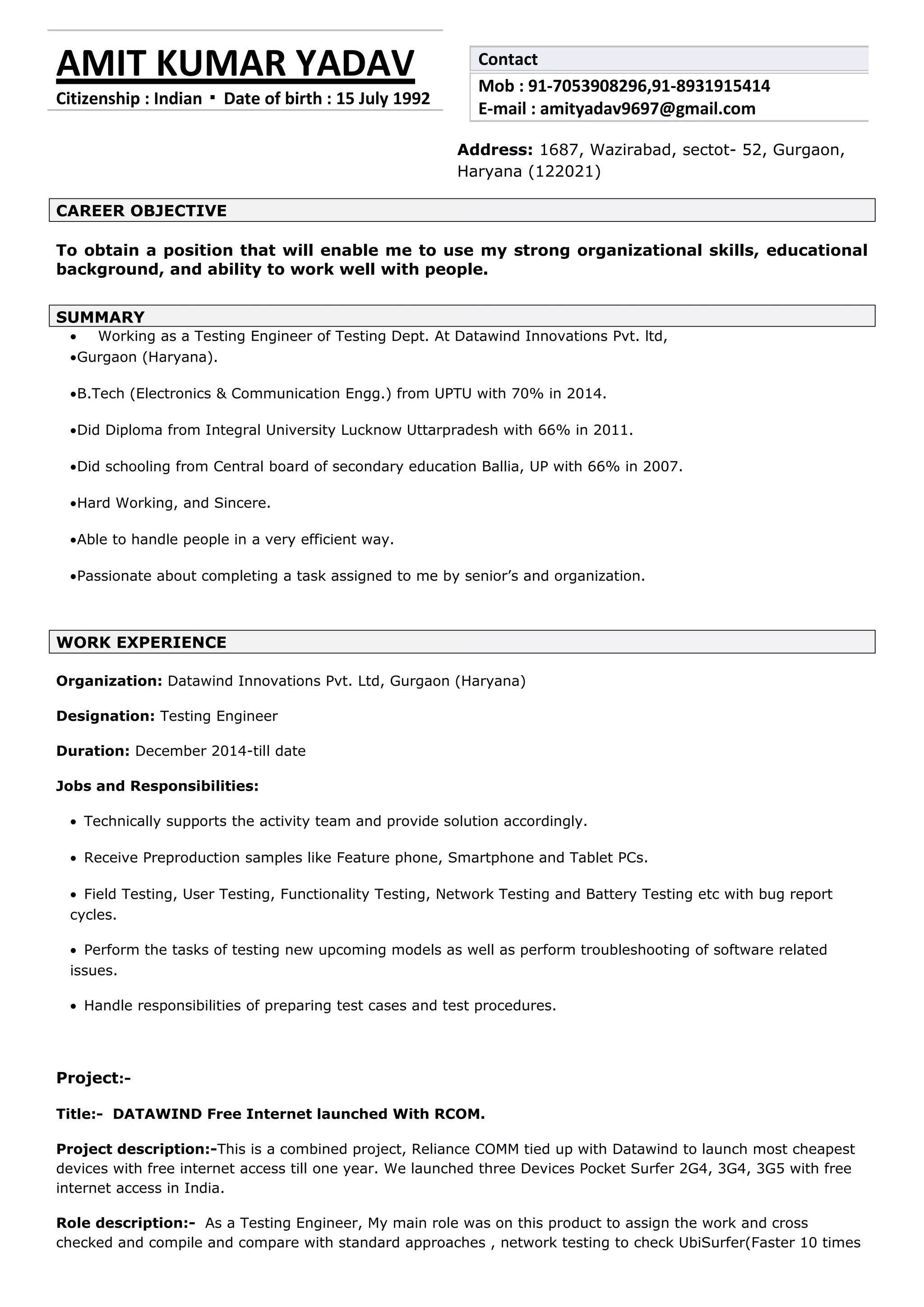 Amit Yadav Resume... (1) | DOC