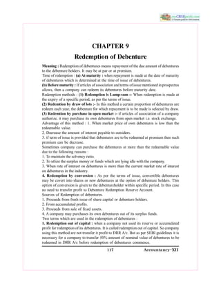 12 accountancy notes_ch09_redemption_of_debentures_01 | PDF