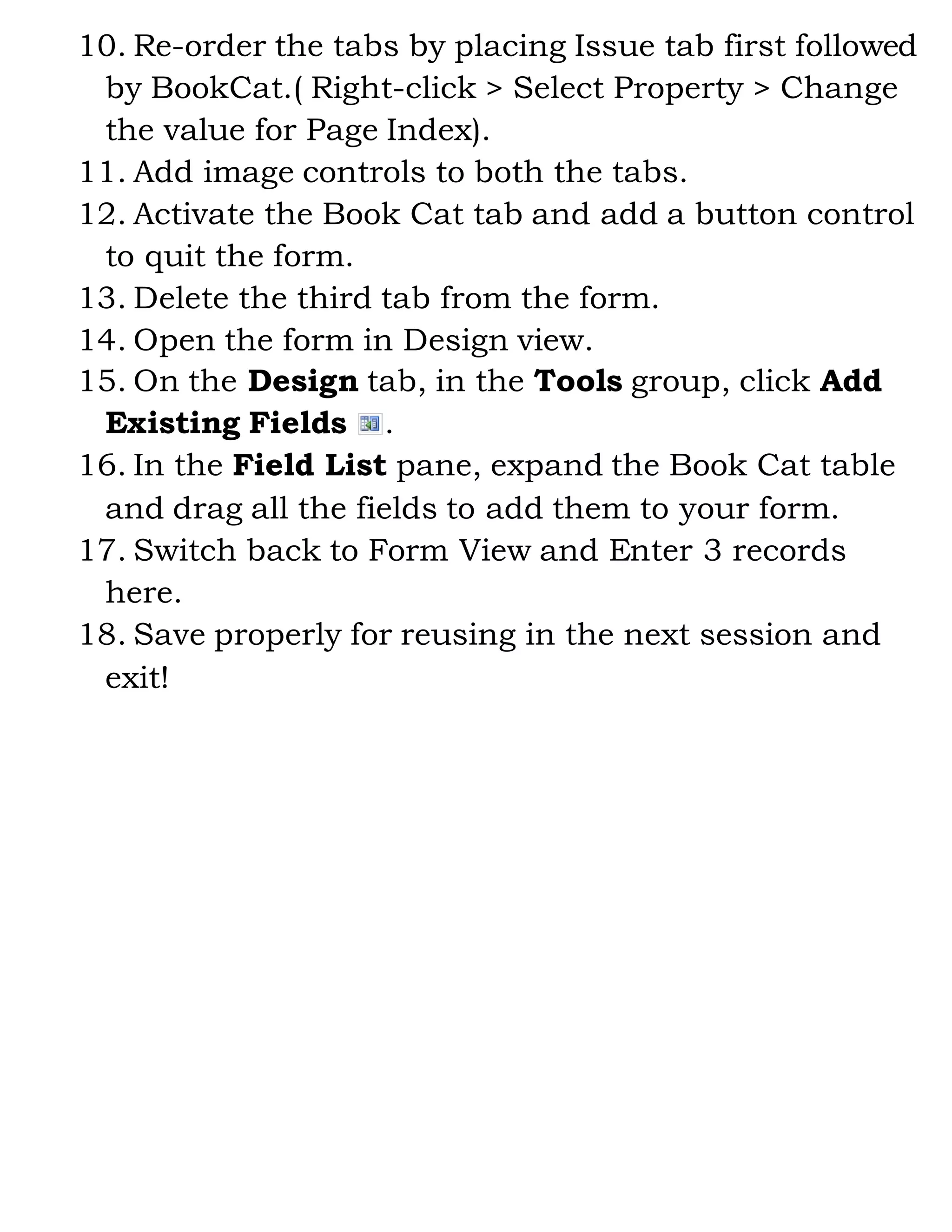 12)adding tab controls to forms | DOCX | Computing | Technology & Computing