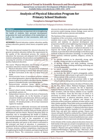 Analysis of Physical Education Program for Primary School Students | PDF
