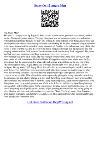 12 Angry Men Essay | PDF