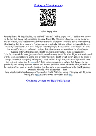 12 Angry Men Essay | PDF